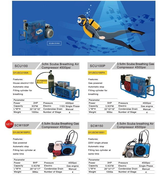 300 Bar High Pressure Portable Scuba Air Compressor Diving Breathing ...